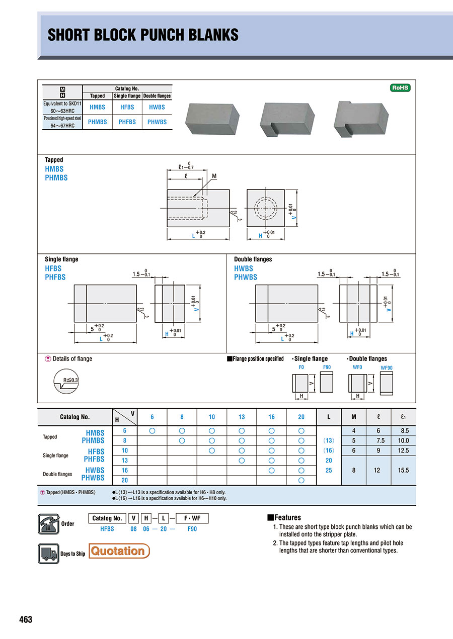 Short Block Punch Blanks - Tapped or Flange | MISUMI | MISUMI