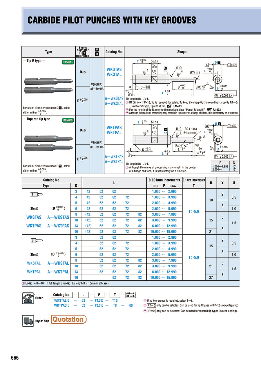 Carbide Pilot Punches with Key Grooves - Round Tip | MISUMI | MISUMI