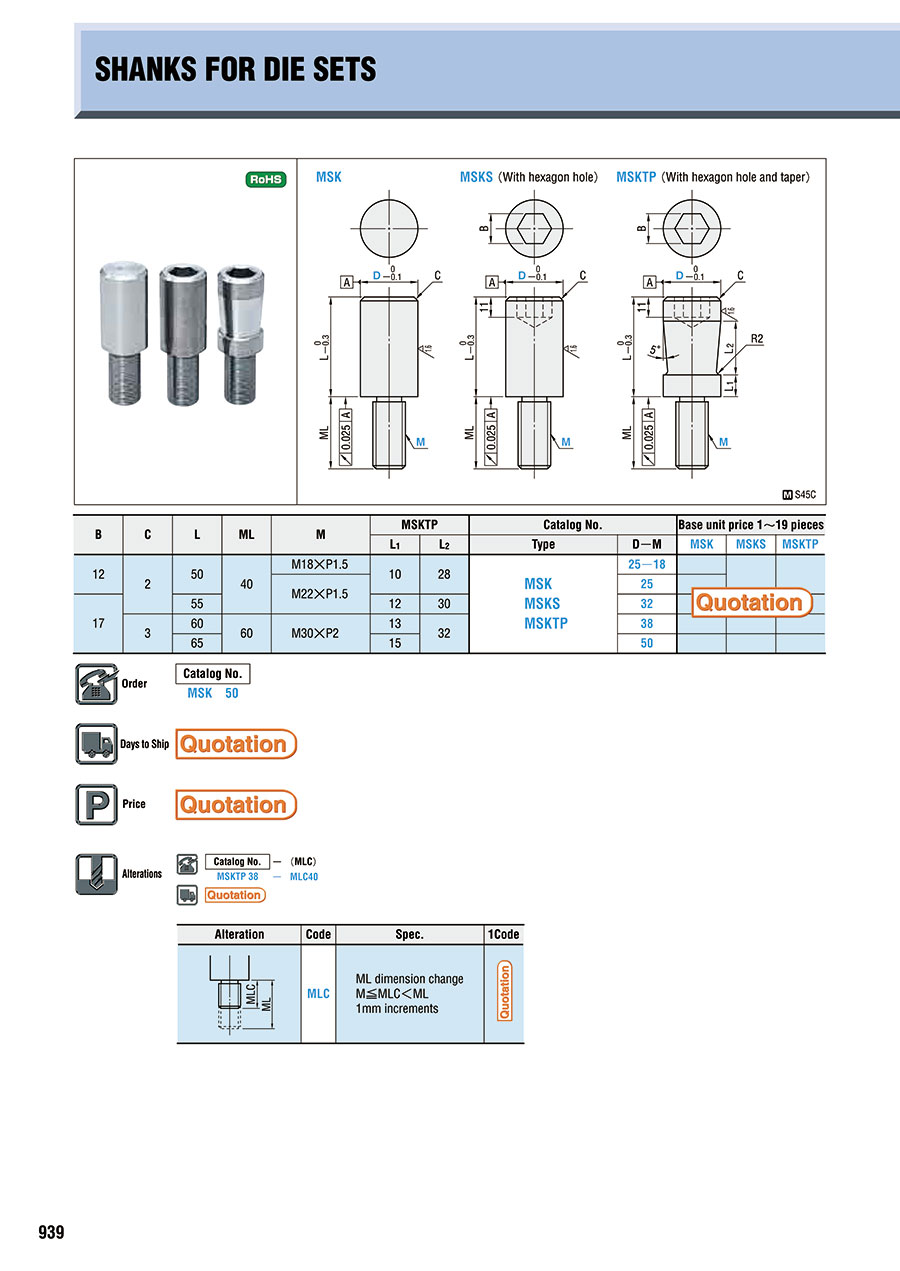 Punch Holder Shanks - Metric | MISUMI | MISUMI