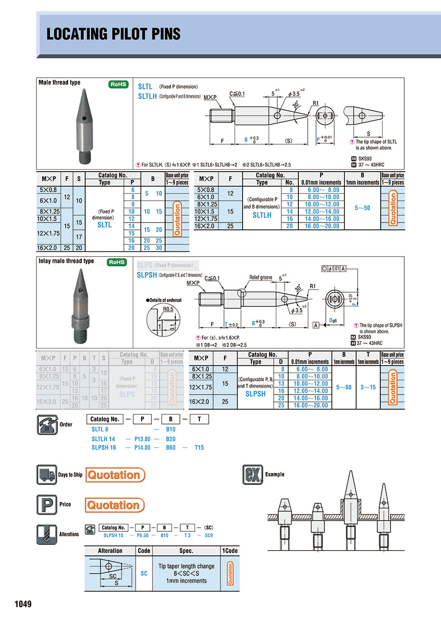 Locating Pilot Pins - Inlay, Male Thread | MISUMI | MISUMI