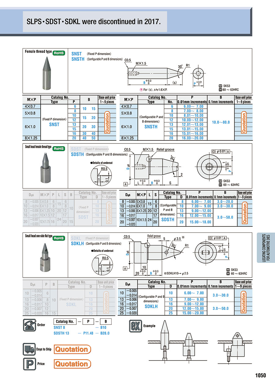 Locating Pilot Pins - Small Head, One Side Flat Body | MISUMI | MISUMI
