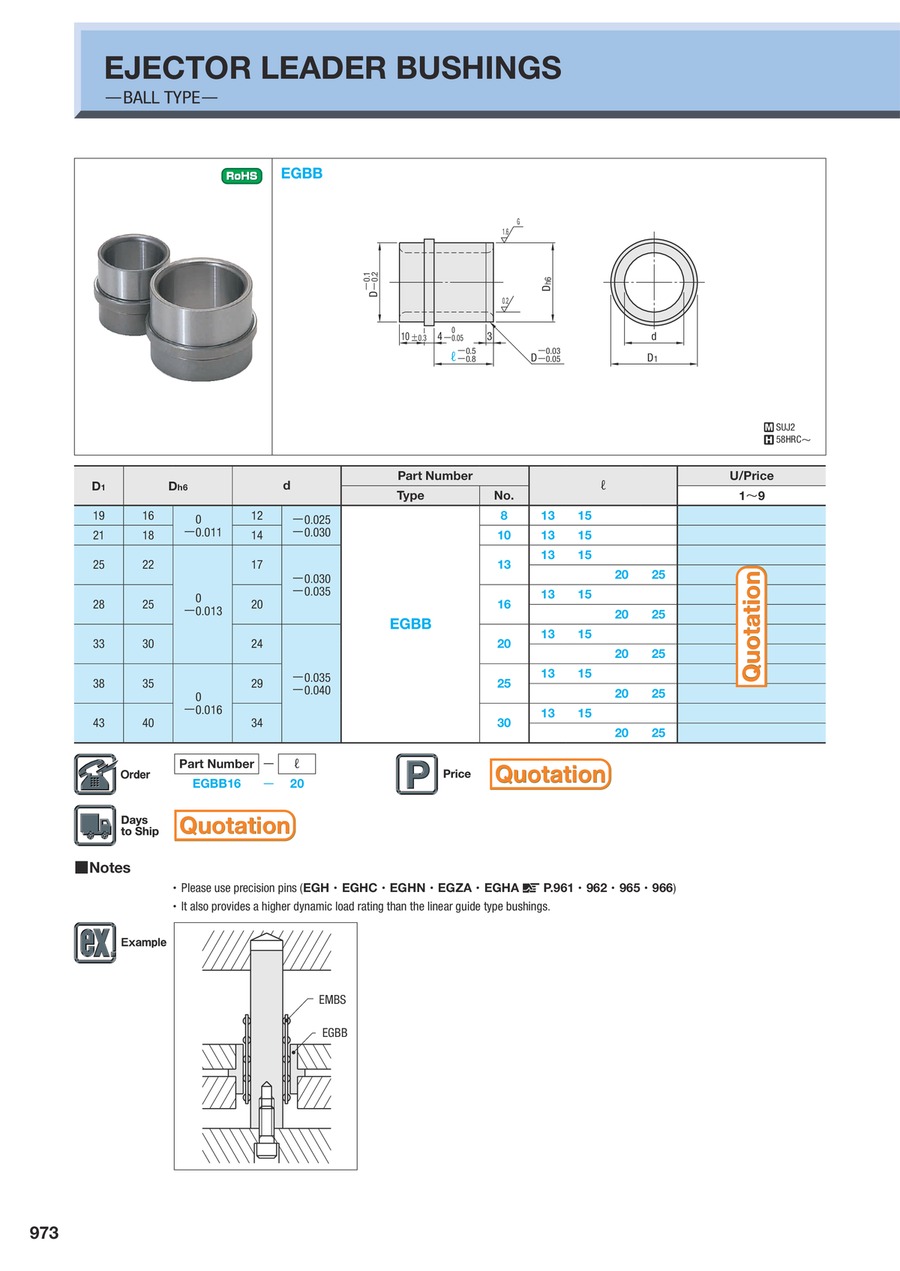 Ejector Leader Bushings for Ball Bearing Retainer | MISUMI | MISUMI