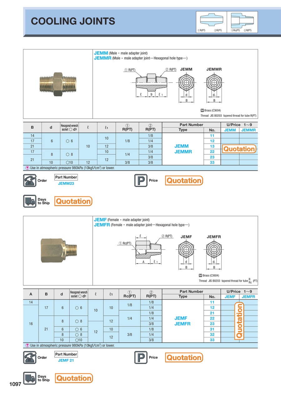 Female to Male Adapter Joints - Tapered Thread | MISUMI | MISUMI