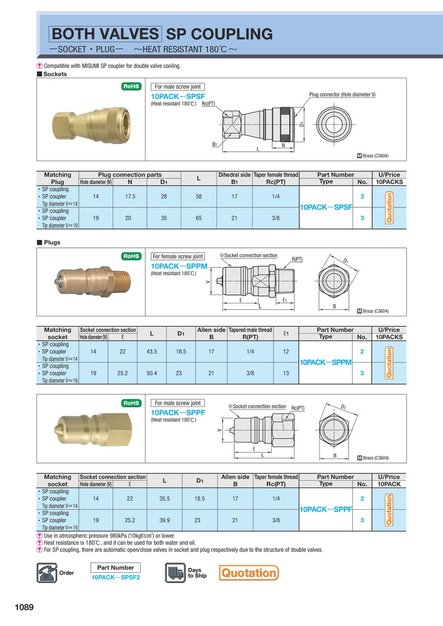 10PACK-SPPF2 | Double Valves SP Couplers for Cooling - Plugs, Heat ...