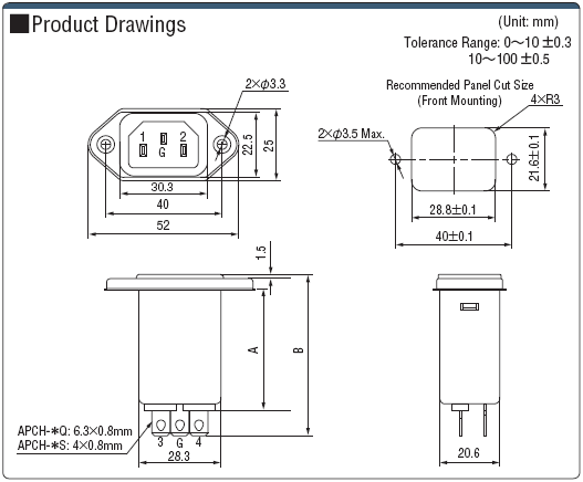 AC Outlet - Socket, with Filter, Small, Panel Mounted | MISUMI | MISUMI