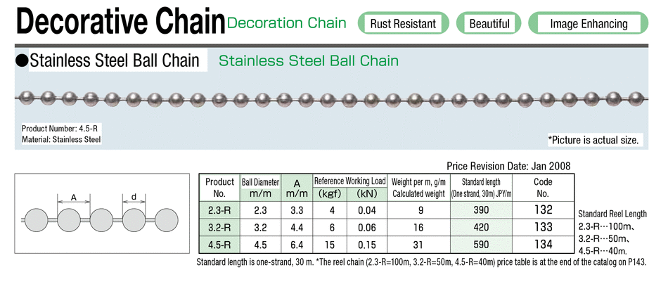 Chains - Ball, Stainless Steel, 2 m Length | Mizumoto Machine ...